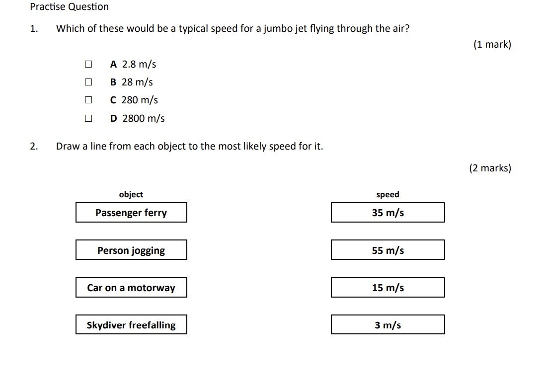Motion and Forces: Typical Speeds of Everyday Objects – mwscience.co.uk