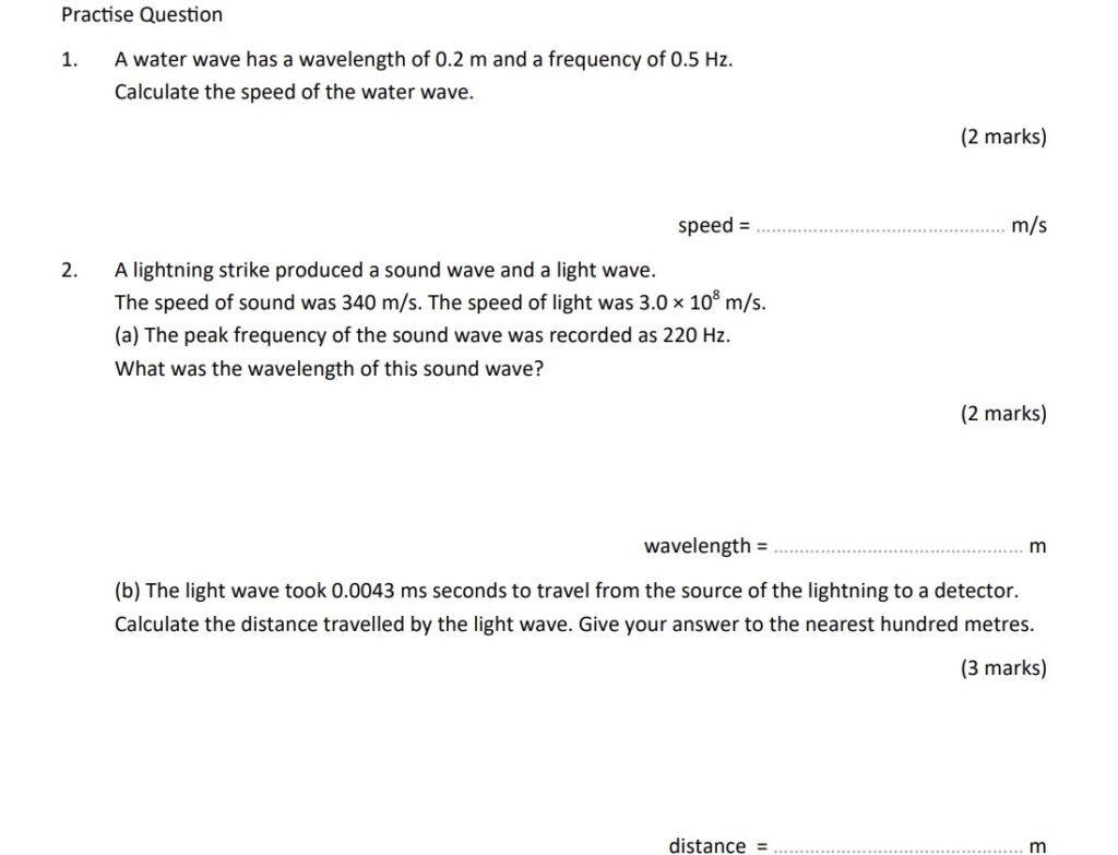 Calculations Involving Wave Speed – mwscience.co.uk