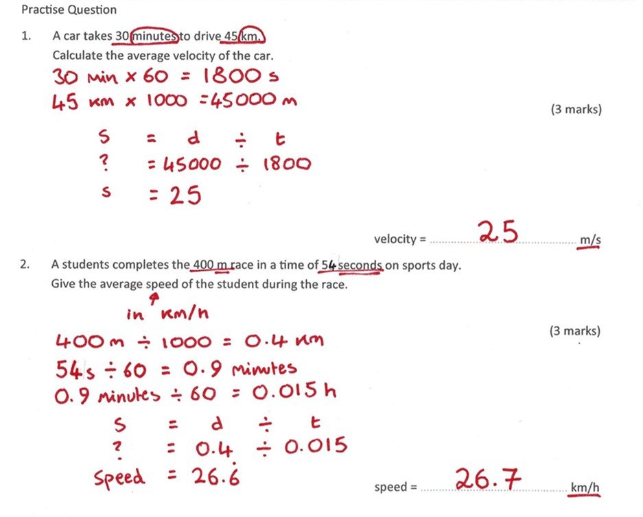 Using Speed = Distance ÷ Time – mwscience.co.uk
